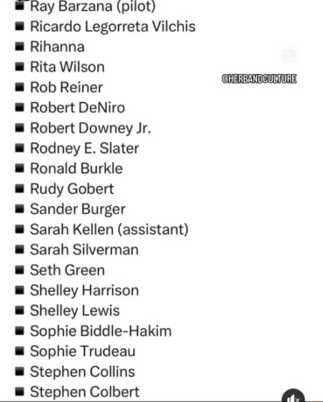 Ray Barzana (pilot) Ricardo Legorreta Vilchis Rihanna Rita Wilson Rob ...