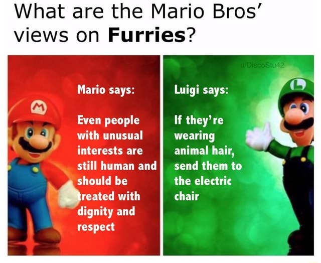 What are the Mario Bros' views on Furries? Mario says: Luigi says: Even ...