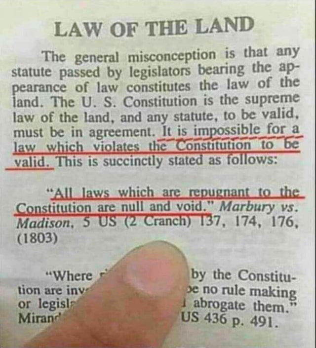 LAW OF THE LAND The general misconception is that any statute passed by ...