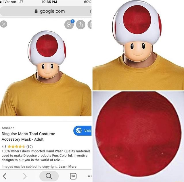 Verizon LTE PM 60% Amazon Disguise Men's Toad Costume Accessory Mask ...