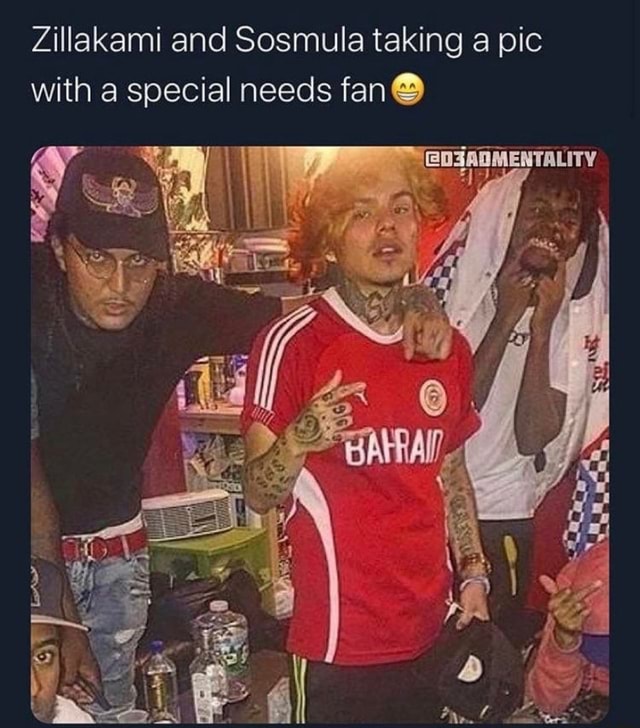 Zillakami and Sosmula taking a pic with a special needs fan O - iFunny