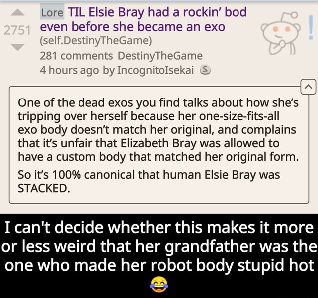 Lore TIL Elsie Bray had a rockin' bod even before she became an exo ...