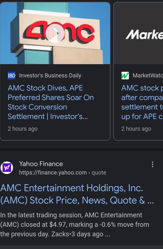 Marke IBD Investor's Business Daily MarketWatc AMC Stock Dives, APE AMC ...
