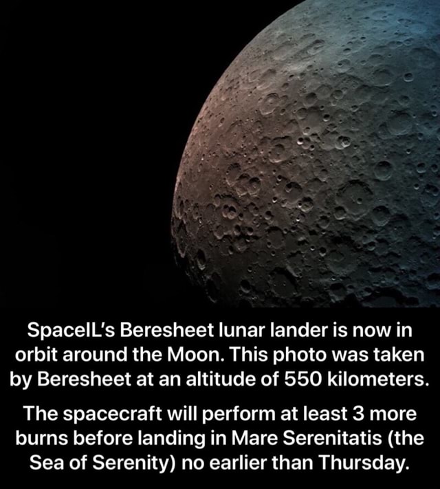 SpacelL’s Beresheet lunar lander is now in orbit around the Moon. This ...