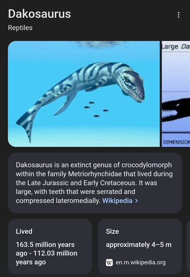 Dakosaurus Reptiles Dakosaurus is an extinct genus of crocodylomorph within the family ...
