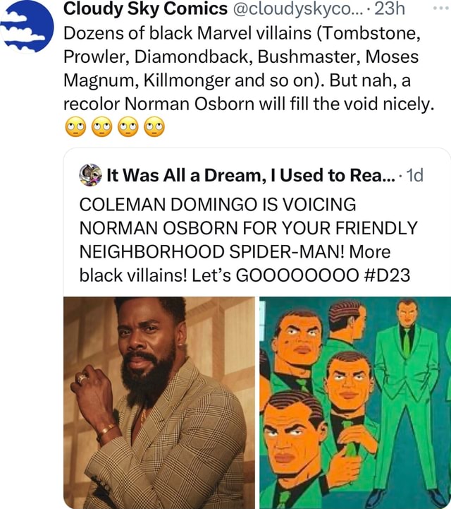 Cloudy Sky Comics @cloudyskyco...- Dozens of black Marvel villains (Tombstone, Prowler ...