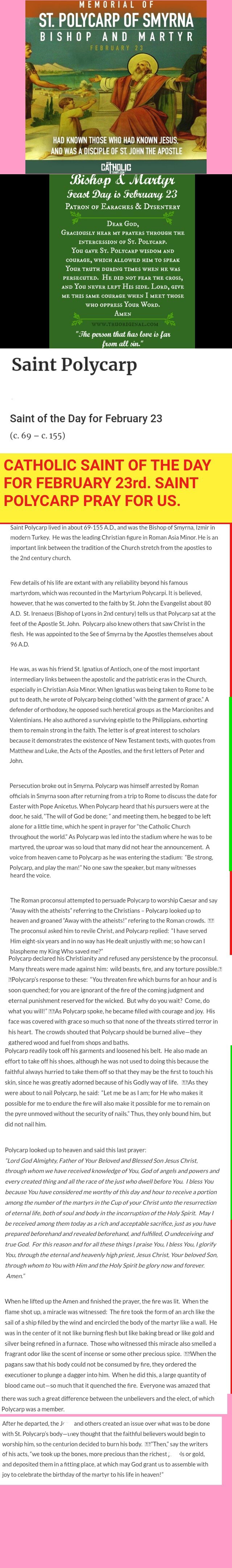 POLYCARP OF SMYRNA HOP AND MARTYR HAD KNOWN THUSE WHO HAD KNOWN JE: AND WAS BISCIPLE OF ST. JOHN ...