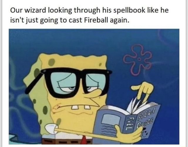 Our wizard looking through his spellbook like he isn't just going to ...