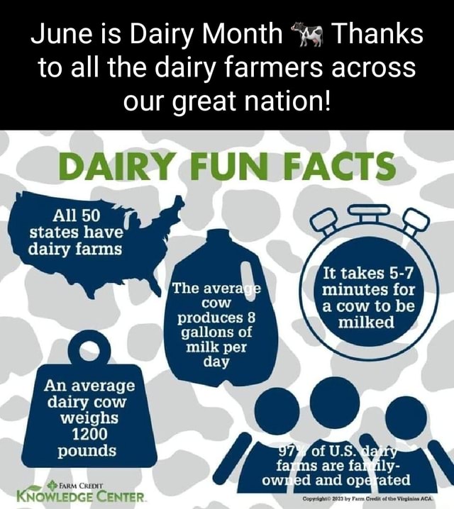 June is Dairy Month Thanks to all the dairy farmers across our great ...