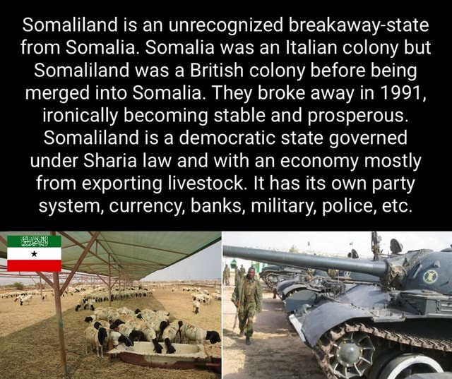 Somaliland is an unrecognized breakaway-state from Somalia. Somalia was ...