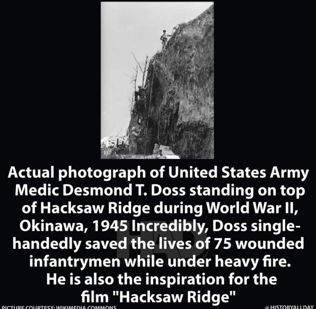 Actual photograph of United States Army Medic Desmond T. Doss standing ...