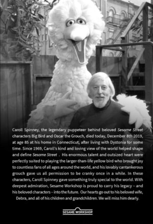 Caroll Spinney, the legendary puppeteer behind beloved Sesame Street ...