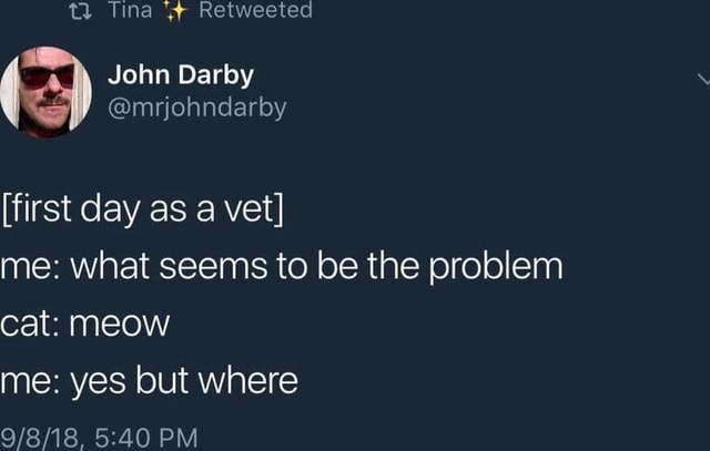 Tina Retweeted John Darby @mrjohndarby [first day as a vet] me: what ...