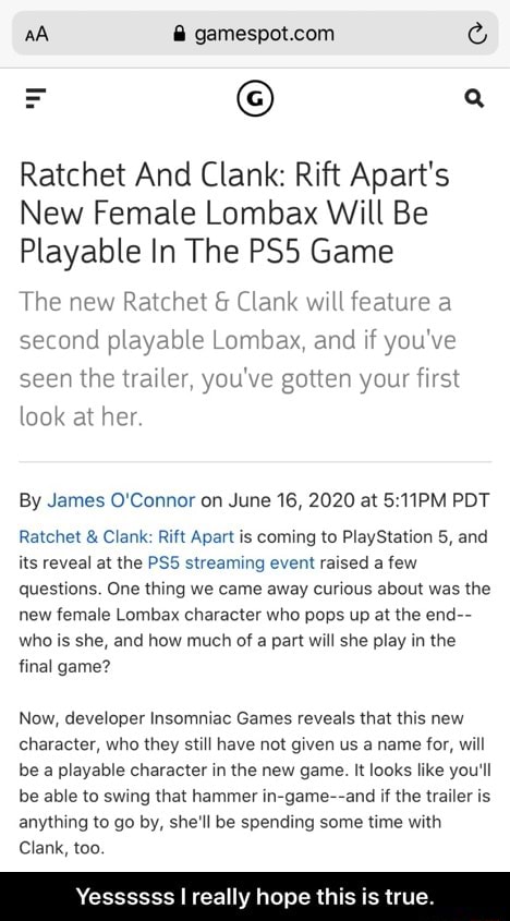 AA gamespot.com É Ratchet And Clank: Rift Apart's New Female Lombax ...