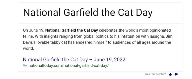 National Garfield the Cat Day On June 19, National Garfield the Cat Day ...