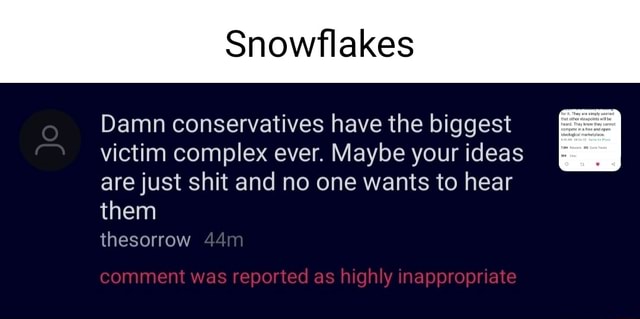 Damn conservatives have the biggest victim complex ever. Maybe your ideas are just shit and no ...