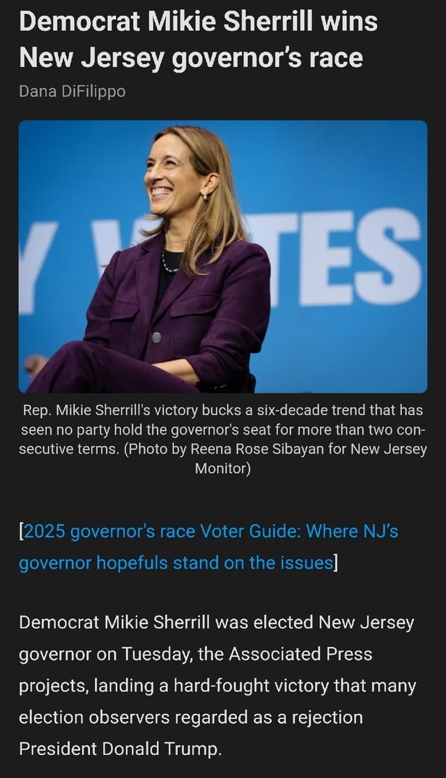 Democrat Mikie Sherrill wins New Jersey governor's race Dana DiFilippo ...