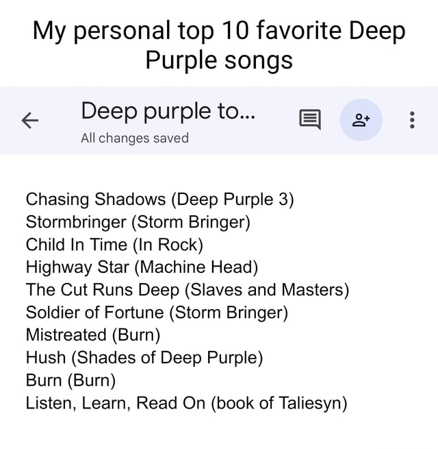 My personal top 10 favorite Deep Purple songs Deep purple to... All ...