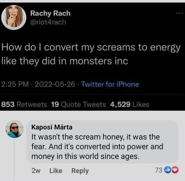 Rachy Rach ach How do I convert my screams to energy like they did in ...