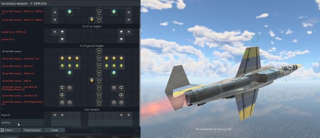 Secondary weapon - F-104S.ASA 20 mm cannon, AIM-9L 1000 tb 20 mm cannon ...