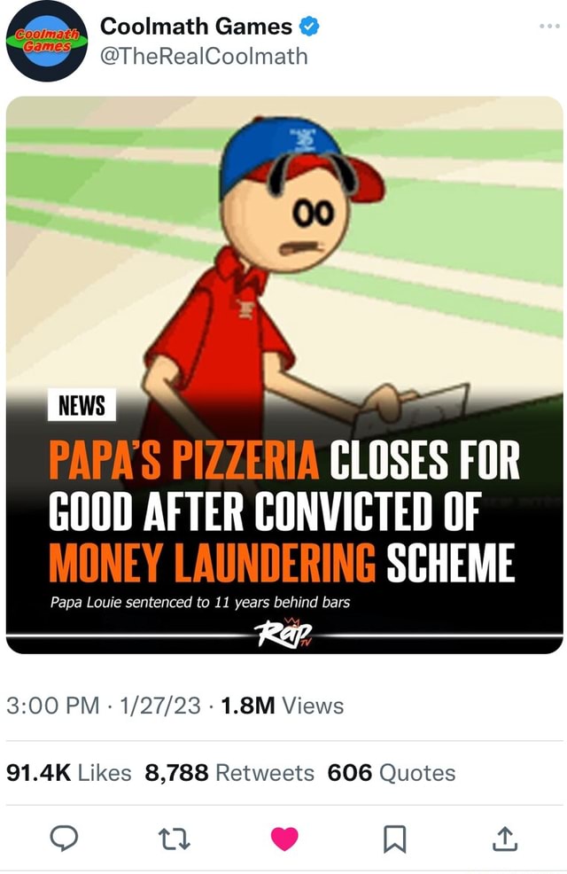 Coolmath Games @ @TheRealCoolmath PAPAS PIZZERIA CLOSES FOR GOOD AFTER ...