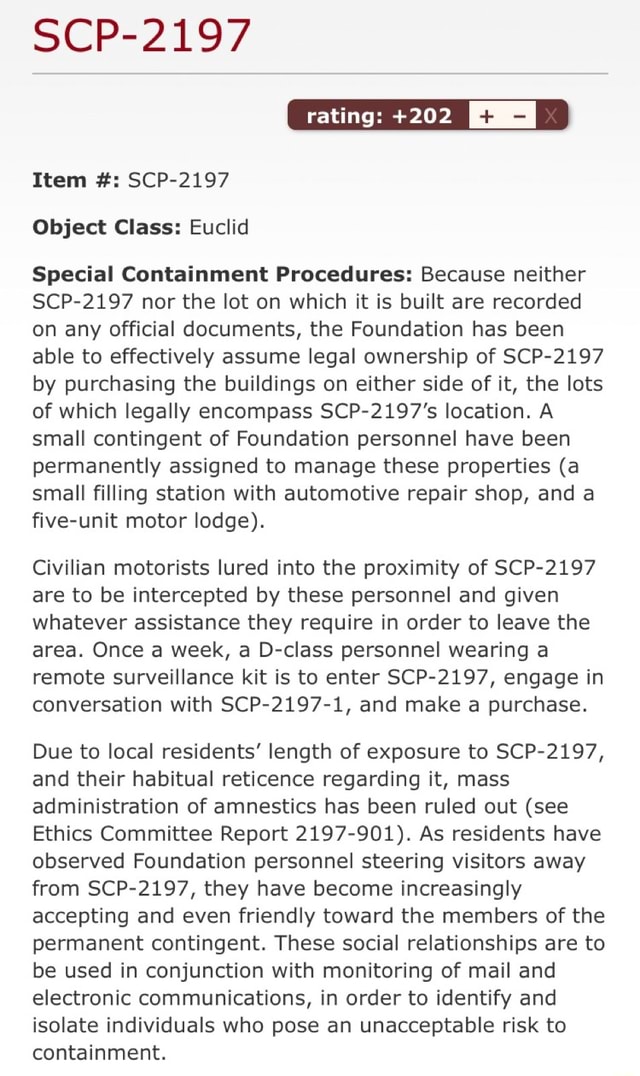 SCP-2197 Object Class: Euclid Special Containment Procedures: Because ...