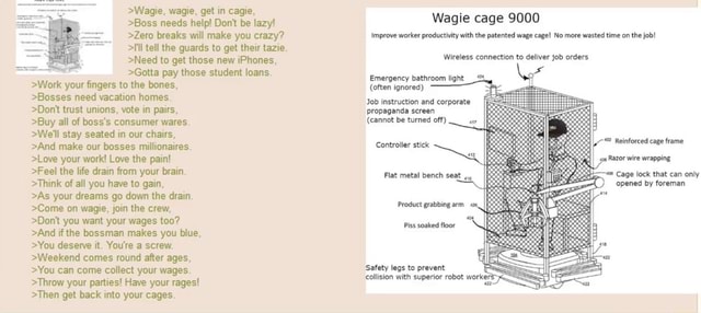 >Wage, wagie, get in cagie, >Boss needs help! Don't be lazy! >Zero ...