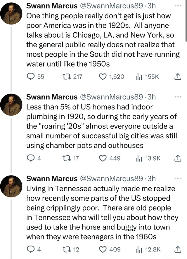Swann Marcus @SwannMarcus89: One thing people really don't get is just how poor America was in ...