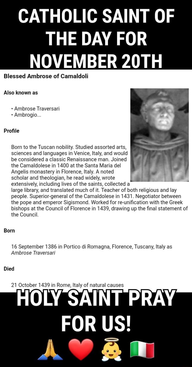 CATHOLIC SAINT OF THE DAY FOR NOVEMBER 20TH Blessed Ambrose of ...