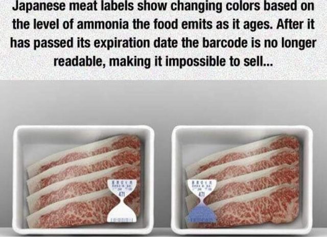 Japanese meat labels show changing colors based on the level of ammonia ...
