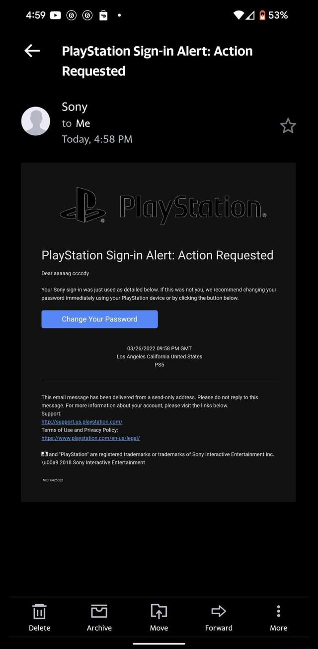 53% PlayStation Sign-in Alert: Action Requested Sony to Me Today, PM ...