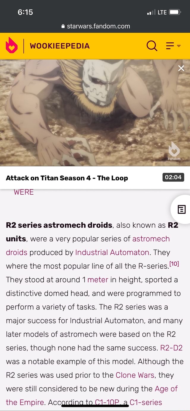 WOOKIEEPEDIA Attack on Titan Season 4 - The Loop WERE series astromech ...