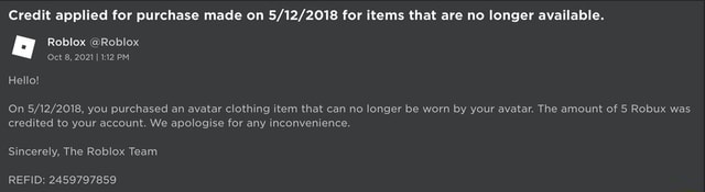 Credit applied for purchase made on for items that are no longer ...