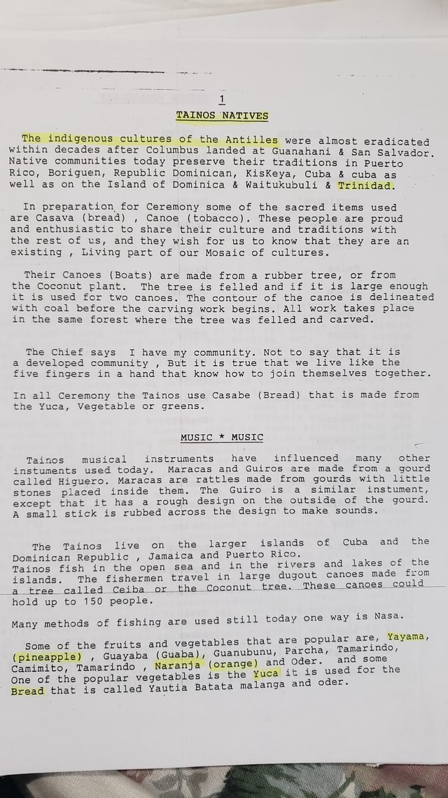 1 TAINOS 'NATIVES The indigenous cultures of the Antilles were almost ...