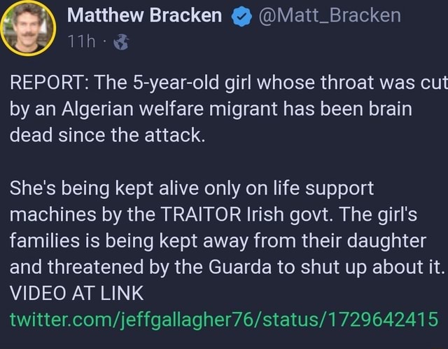 Matthew Bracken @Matt_Bracken REPORT: The 5-year-old girl whose throat ...