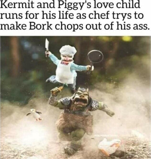 Kermit and Piggy's love child runs for his life as chef trys to make ...