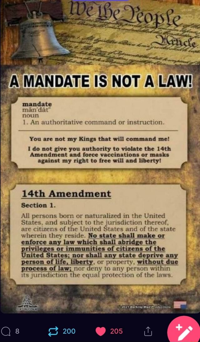 Mandate man'dat' noun NOT 1. An authoritative command or instruction ...