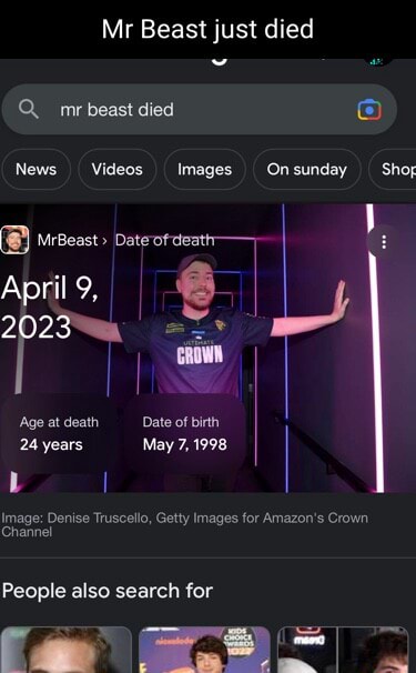 Mr Beast just died Q. mrbeast died News Videos Images Onsunday Shot I ...