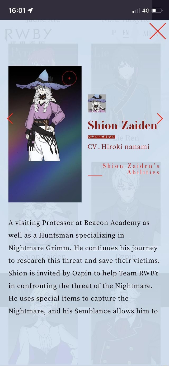 Shion Zaiden CV. Hiroki nanami Shion Zaiden's Abilities A visiting ...