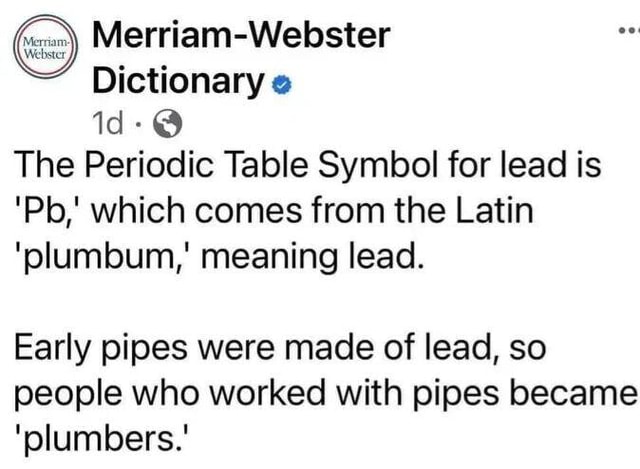 N/A - Merriam-Webster Dictionary The Periodic Table Symbol for lead is ...