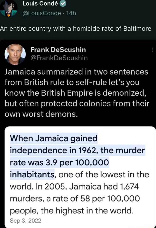 Louis Conde @ An entire country with a homicide rate of Baltimore Frank ...