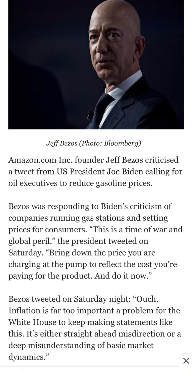 Jeff Bezos (Photo: Bloomberg) Inc. founder Jeff Bezos criticised a ...