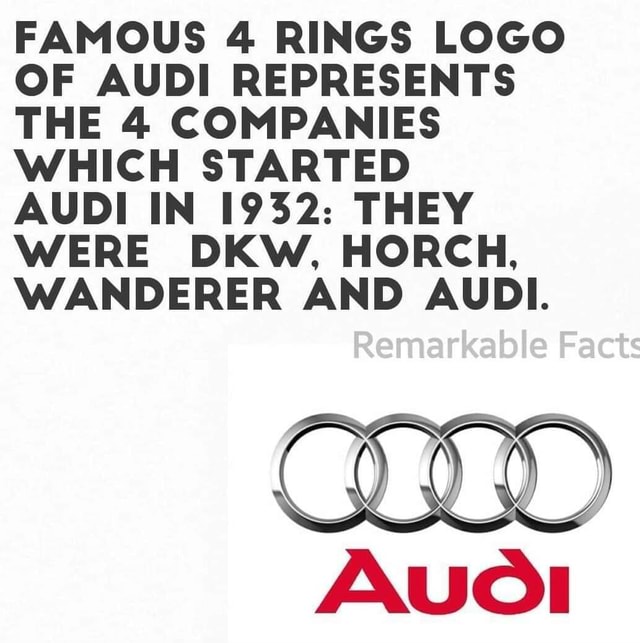 FAMOUS 4 RINGS LOGO OF AUDI REPRESENTS THE 4 COMPANIES WHICH STARTED ...