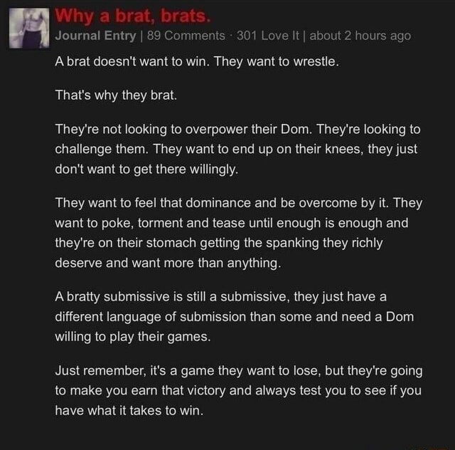 Why a brat, brats Journal Entry I 89 Comments 301 Love ItI about 2 ...