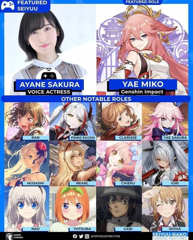FEATURED SEIYUU AYANE SAKURA YAE MIKO VOICE A ACTRESS ya Genshin Impact OTHER NOTABLE ROLES ANS ...