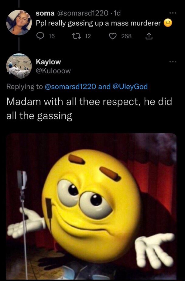 Soma @somarsd1220 - Pol really gassing up a mass murderer 16 12 ff ...