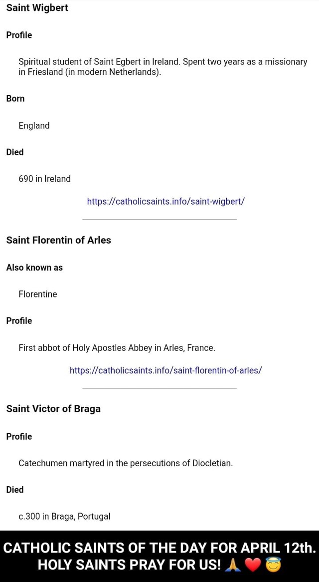 Saint Wigbert Profile Spiritual student of Saint Egbert in Ireland ...