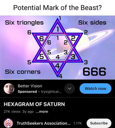 Potential Mark of the Beast? Six triangles Six sides Six corners 666 ...