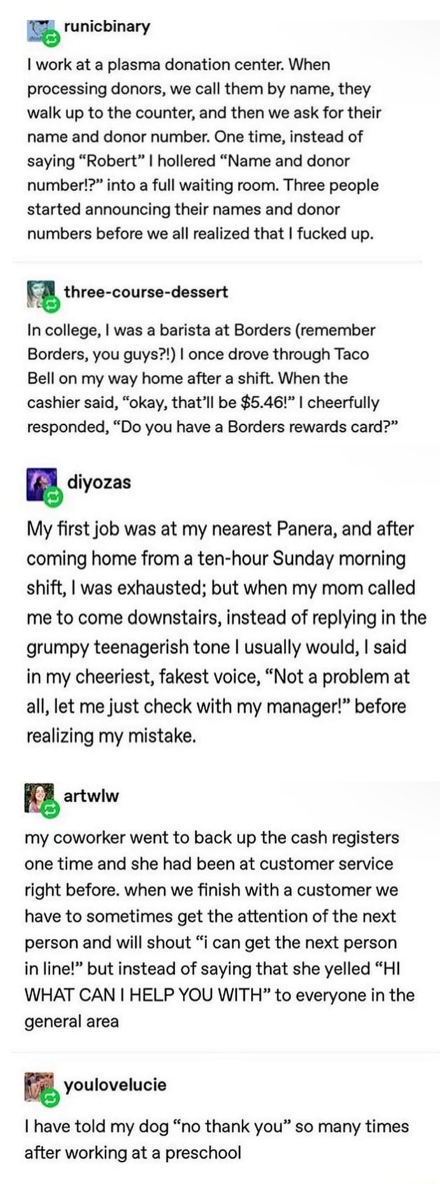 I work at a plasma donation center. When processing donors, we call ...