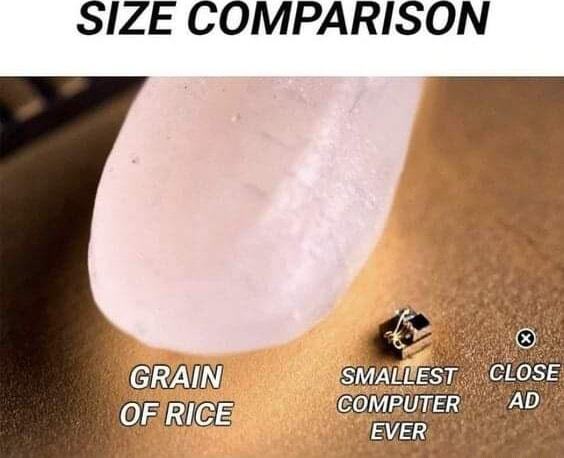 SIZE COMPARISON GRAIN SMALLEST CLOSE OF RICE COMPUTER EVER - iFunny
